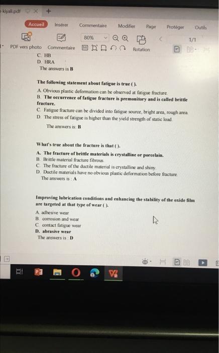 Solved The following statement about fatigue is true ( ). A. | Chegg.com
