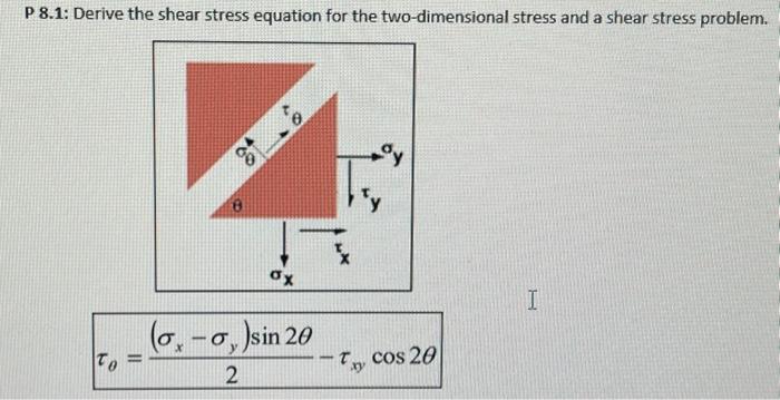 Solved P 8.1: Derive the shear stress equation for the | Chegg.com