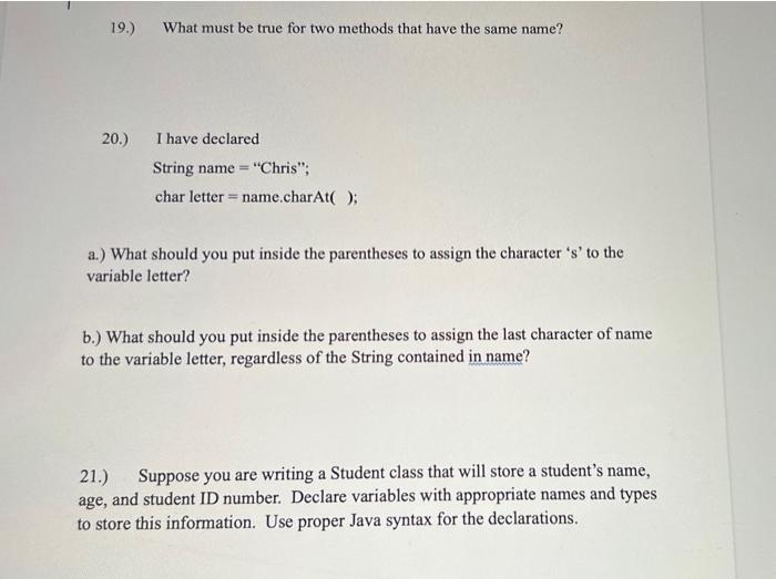 Solved 19.) What must be true for two methods that have the | Chegg.com