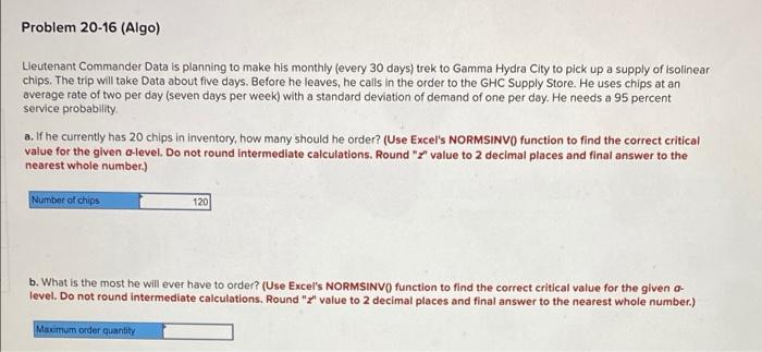 Solved Problem 20-16 (Algo) Lieutenant Commander Data is | Chegg.com