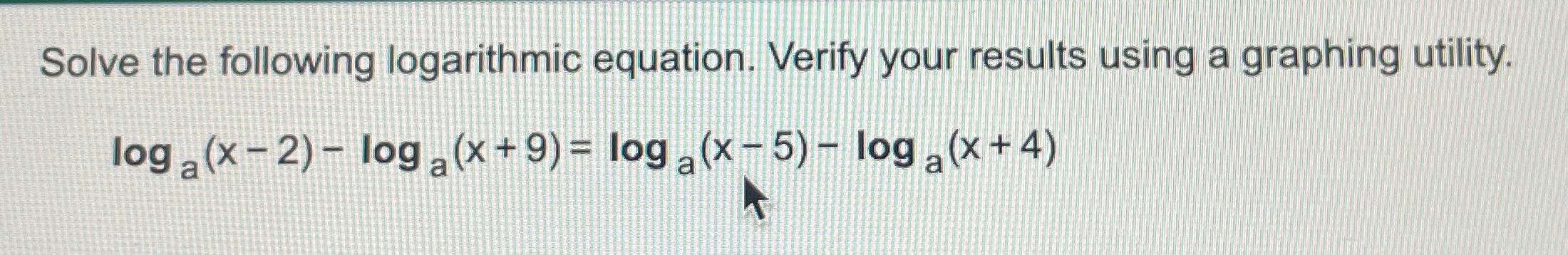Solved Solve the following logarithmic equation. Verify your | Chegg.com