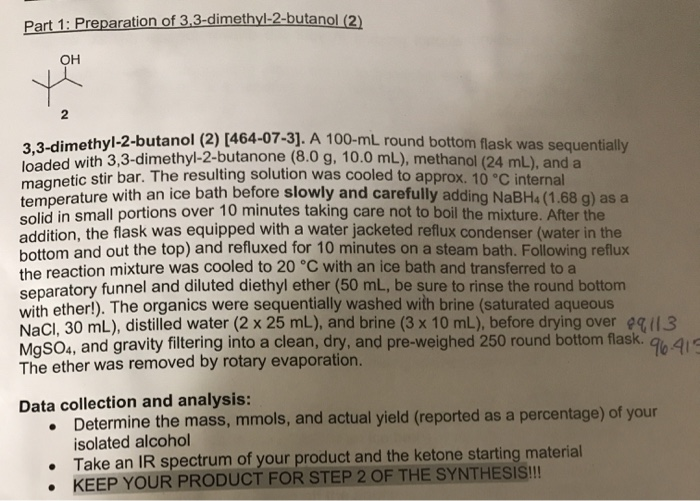 Solved Part 1: Preparation of 3,3-dimethyl-2-butanol (2) | Chegg.com