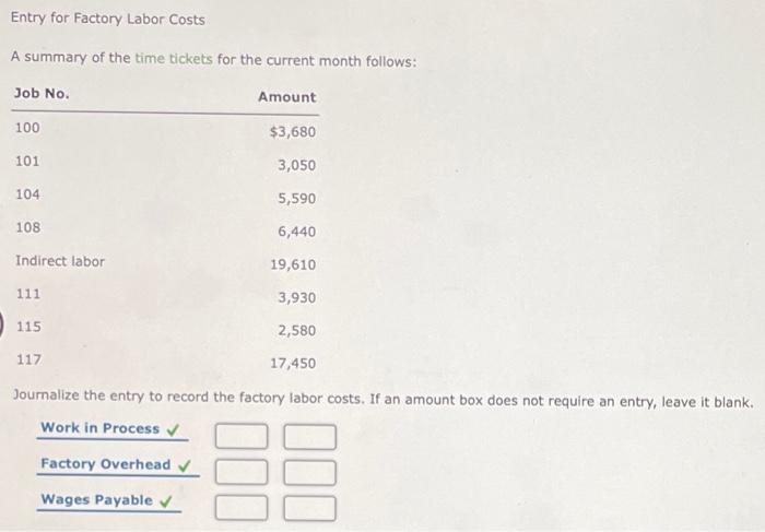 Solved Entry for Factory Labor Costs A summary of the time | Chegg.com