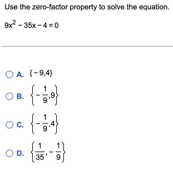 Solved Use the zero-factor property to solve the | Chegg.com