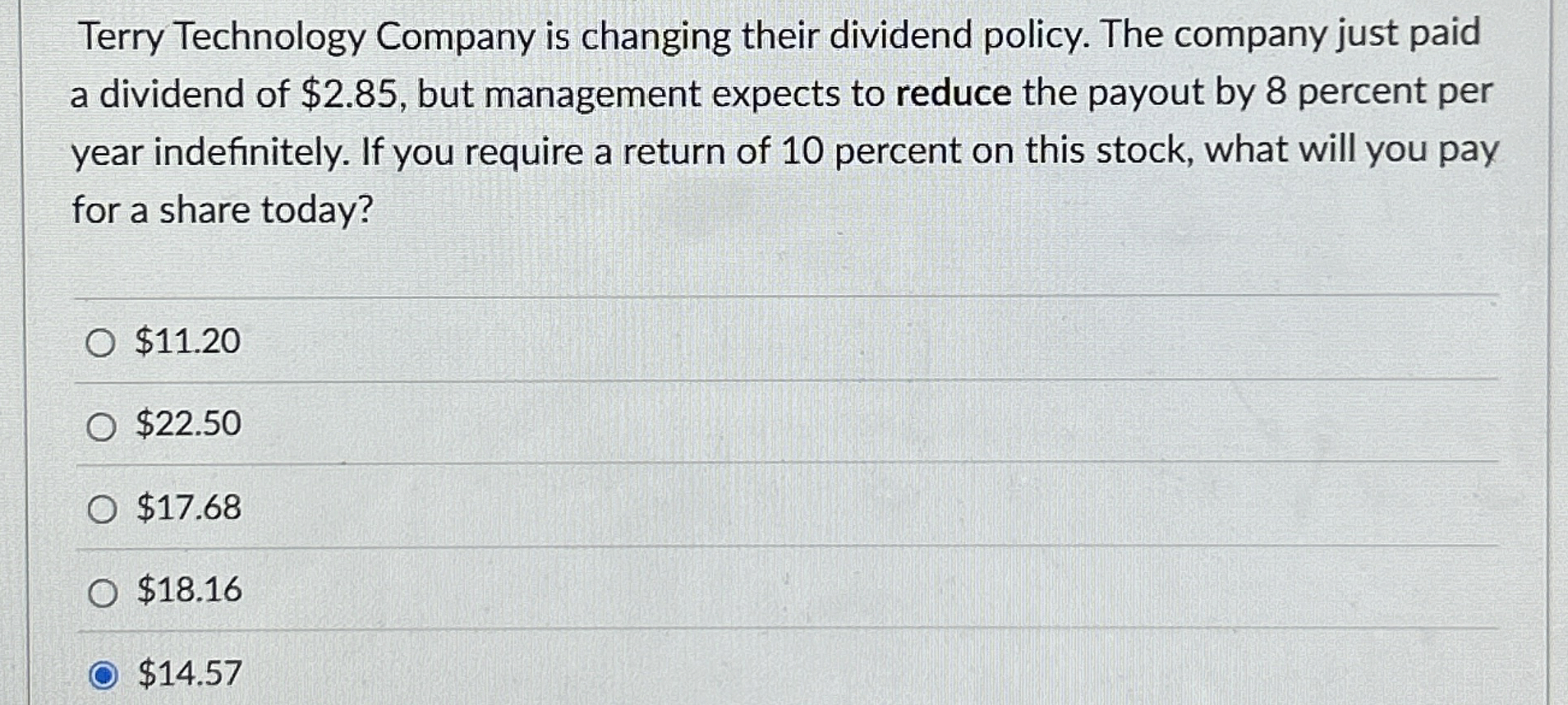 Solved Terry Technology Company is changing their dividend | Chegg.com