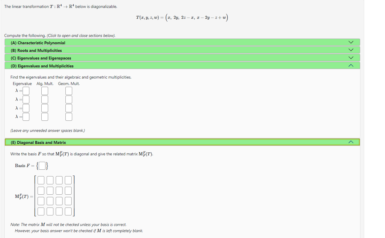 Solved The linear transformation T:R4→R4 ﻿below is | Chegg.com