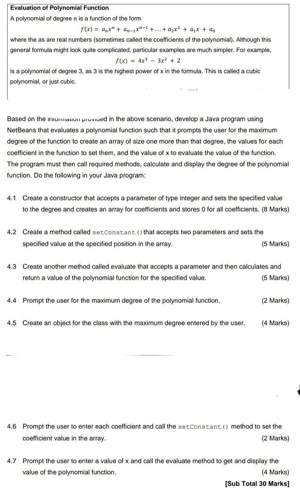 Solved Evaluation of Polynomial Function A polynomial of | Chegg.com