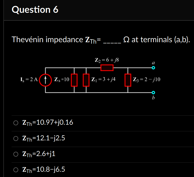 Solved Thevénin impedance ZTh =Ω ﻿at terminals | Chegg.com