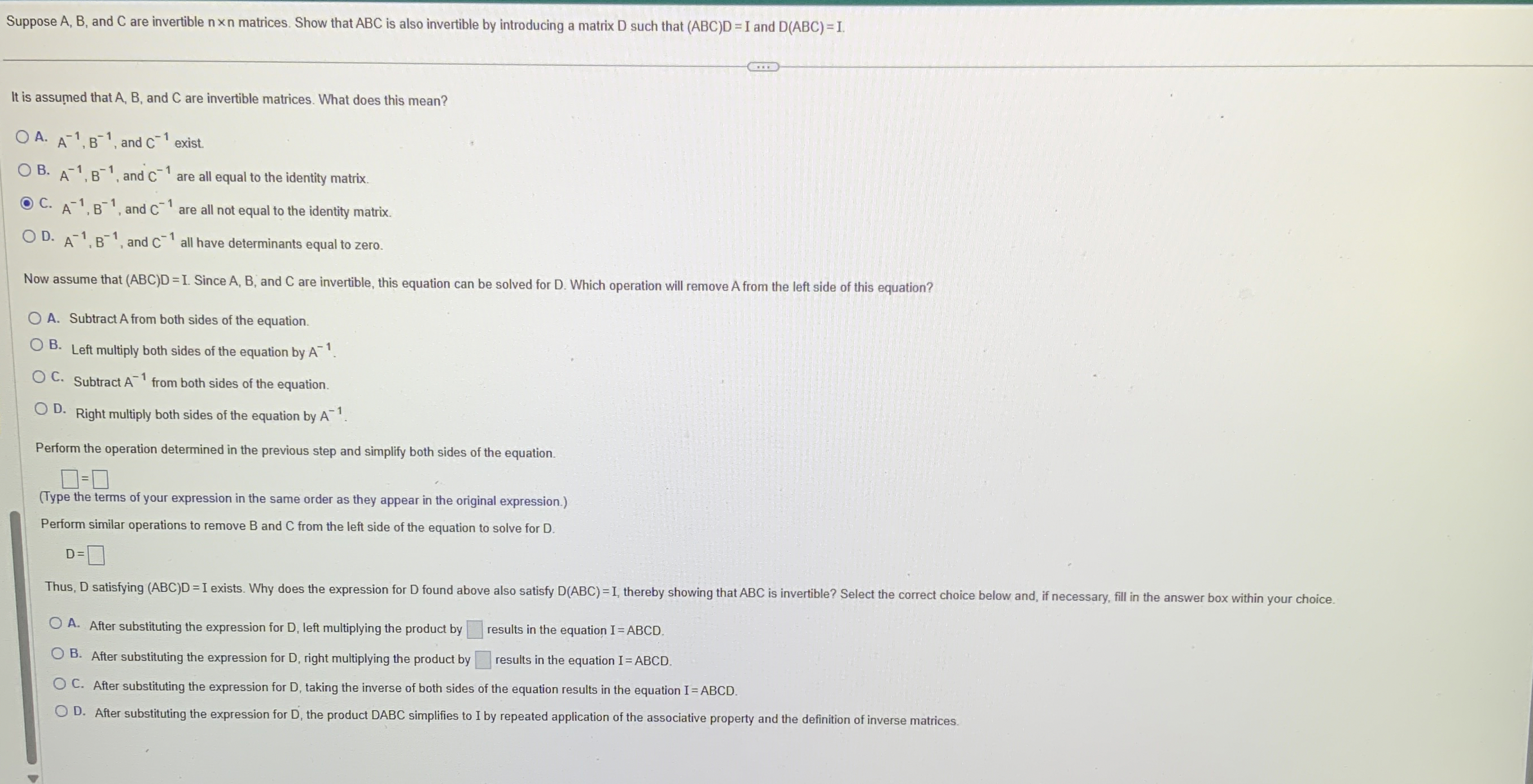 Solved Suppose A,B, ﻿and C ﻿are invertible n×n ﻿matrices. | Chegg.com