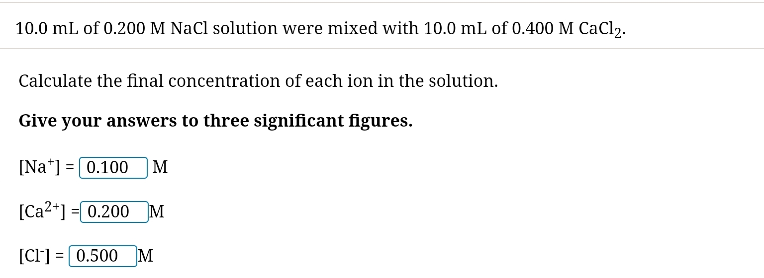 Solved 10.0mL ﻿of 0.200MNaCl solution were mixed with 10.0mL | Chegg.com
