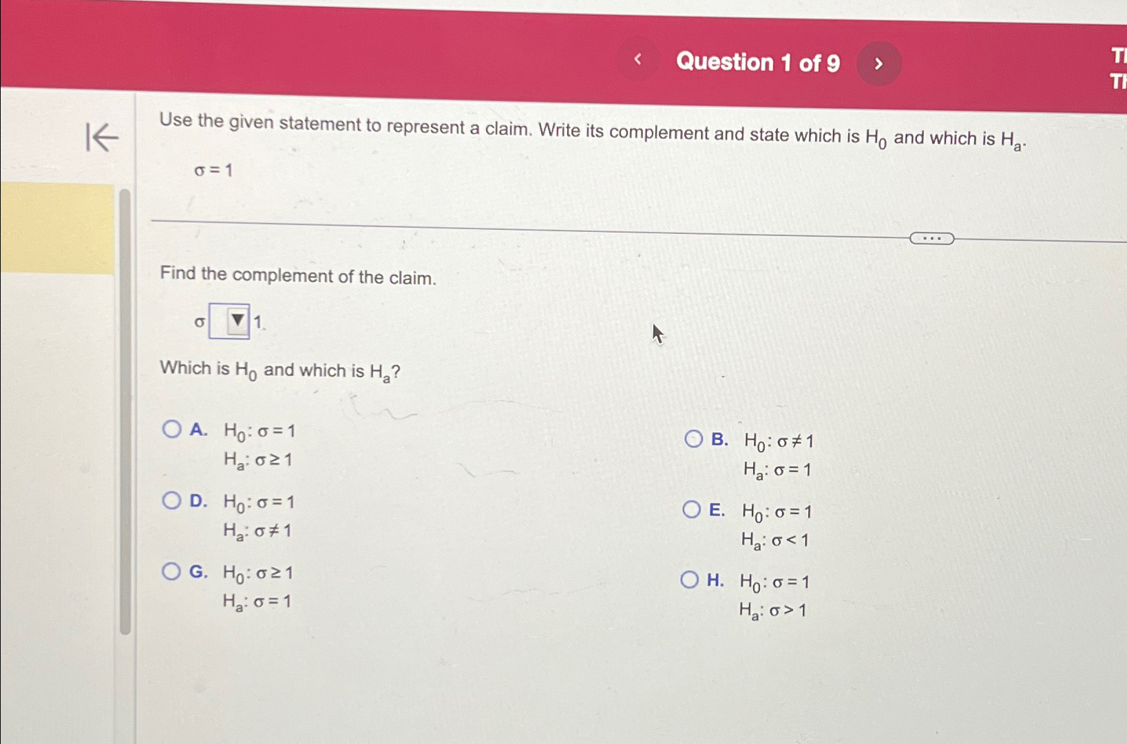 Solved Question 1 ﻿of 9Use the given statement to represent | Chegg.com