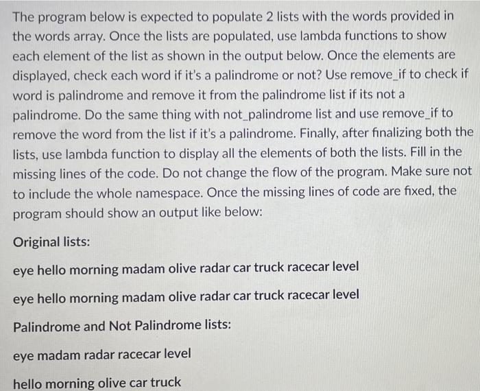 Solved The program below is expected to populate 2 lists | Chegg.com