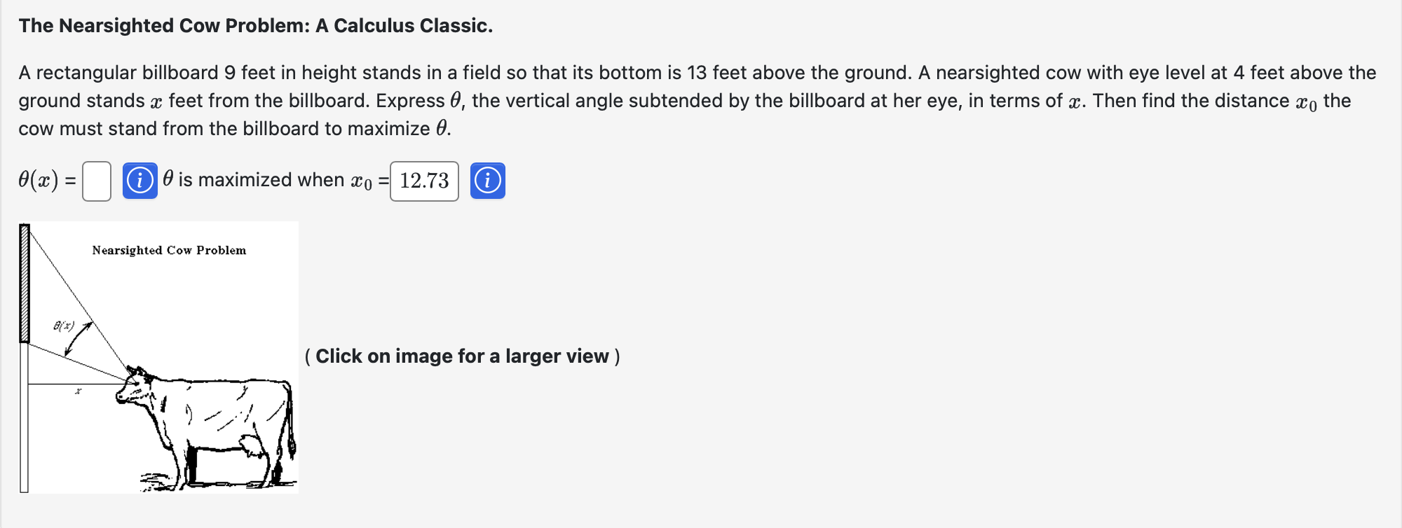 Solved The Nearsighted Cow Problem: A Calculus Classic.A | Chegg.com