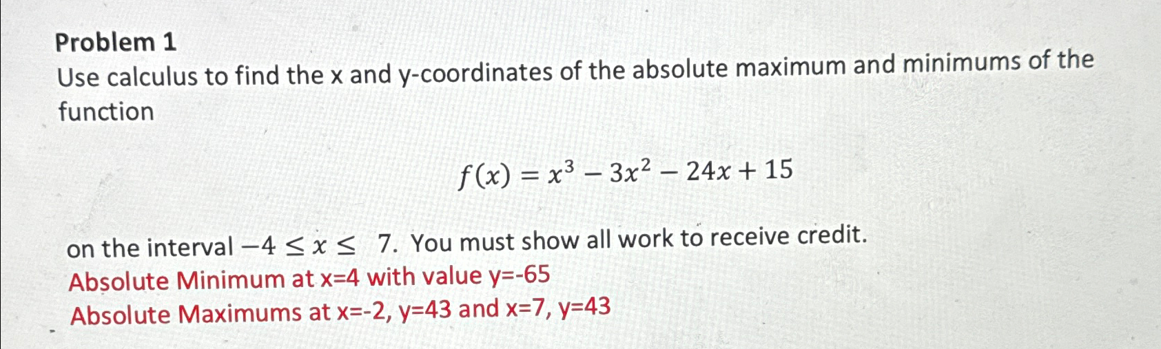 Solved Problem 1Use calculus to find the x ﻿and | Chegg.com