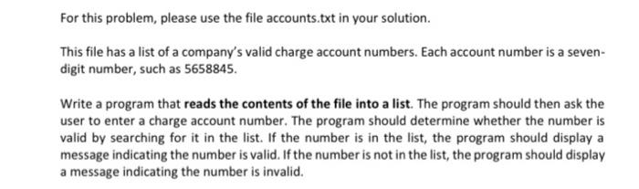 Solved For this problem, please use the file accounts.txt in | Chegg.com