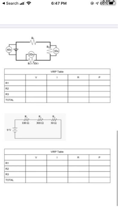Solved complete the VIRP tables (total voltage is the | Chegg.com