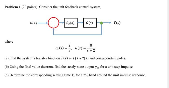Solved Problem 1 ( 20 points): Consider the unit feedback | Chegg.com