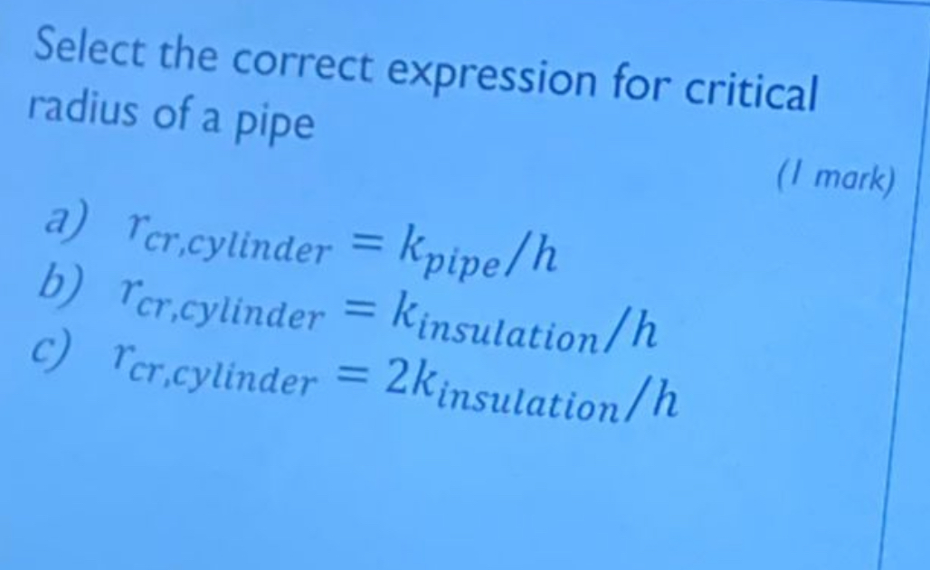 Solved Select the correct expression for critical radius of | Chegg.com