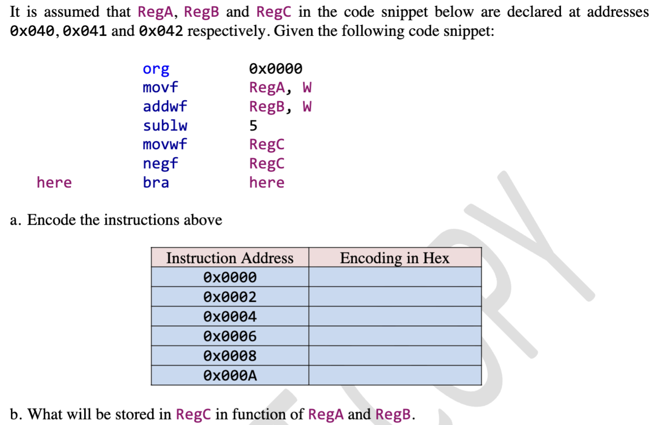 Solved It is ﻿assumed that RegA, RegB and RegC in ﻿the code | Chegg.com