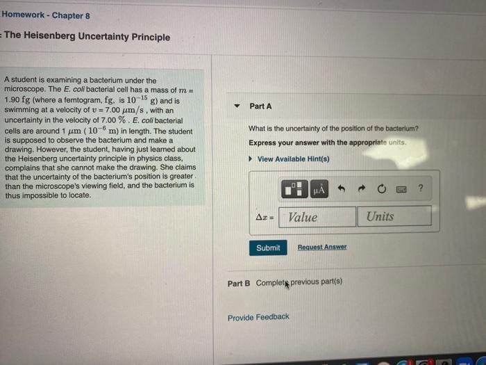 Solved Homework - Chapter 8 = The Heisenberg Uncertainty | Chegg.com
