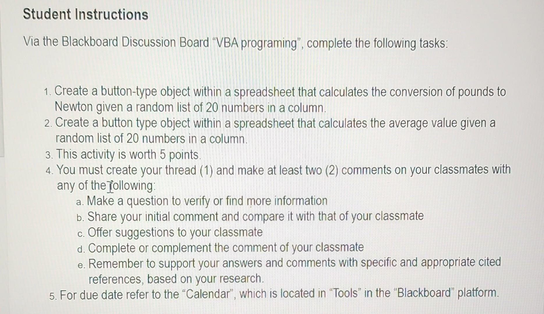 Solved student Instructions Via the Blackboard Discussion | Chegg.com