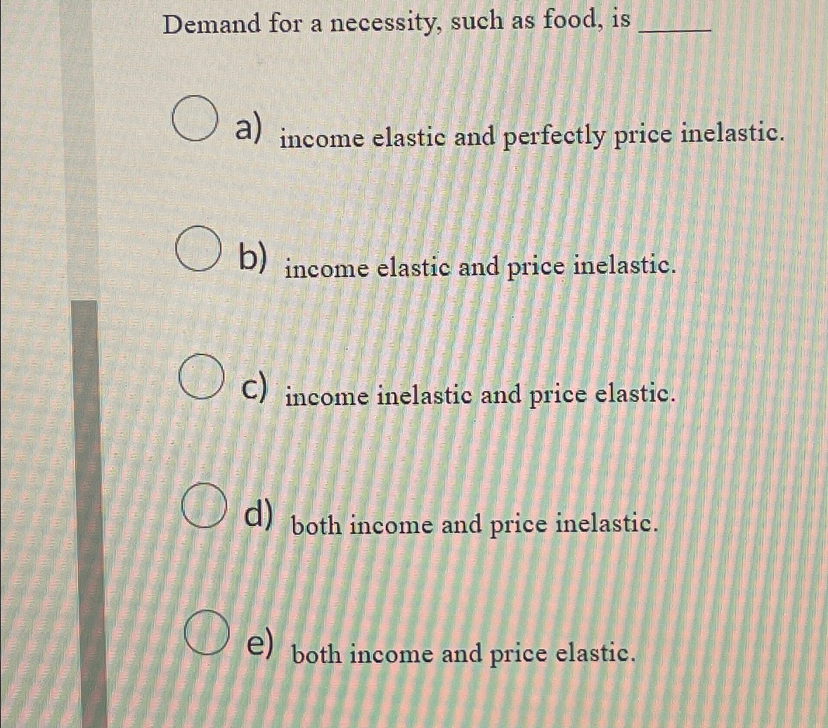 Solved Demand for a necessity, such as food, isa) ﻿income | Chegg.com