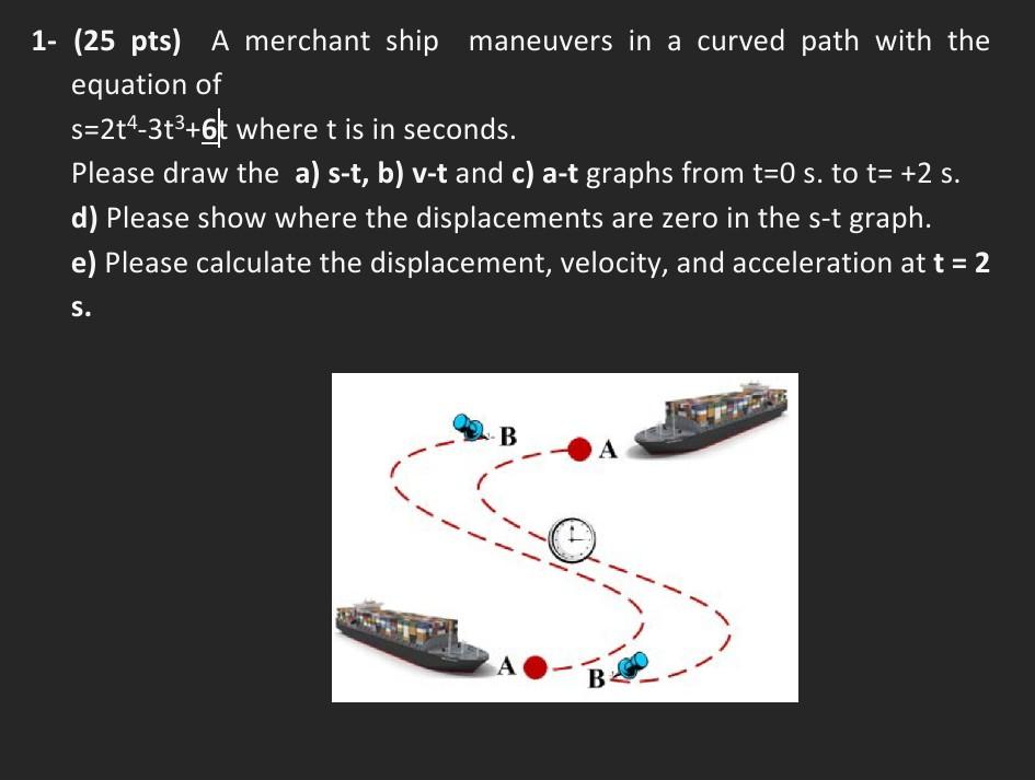 Solved 1- (25 pts) A merchant ship maneuvers in a curved | Chegg.com