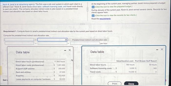 Solved Requirement 1. Compute Kevin 8 Janets predetermined | Chegg.com