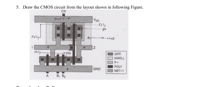 Solved 5. Draw the CMOS circuit from the layout shown in | Chegg.com