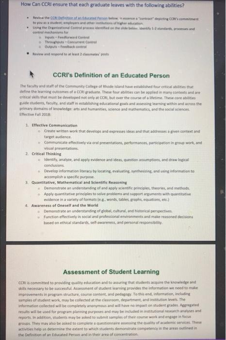 Solved How Can CCRI ensure that each graduate leaves with | Chegg.com