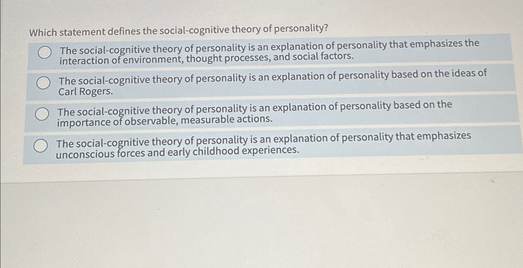 Solved Which statement defines the social-cognitive theory | Chegg.com