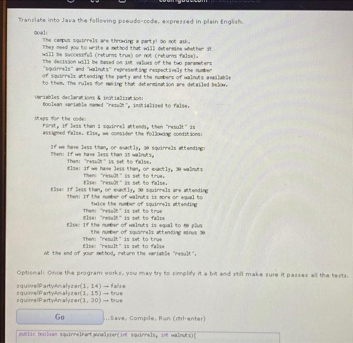 Translate into Java the following pseudo-code, | Chegg.com
