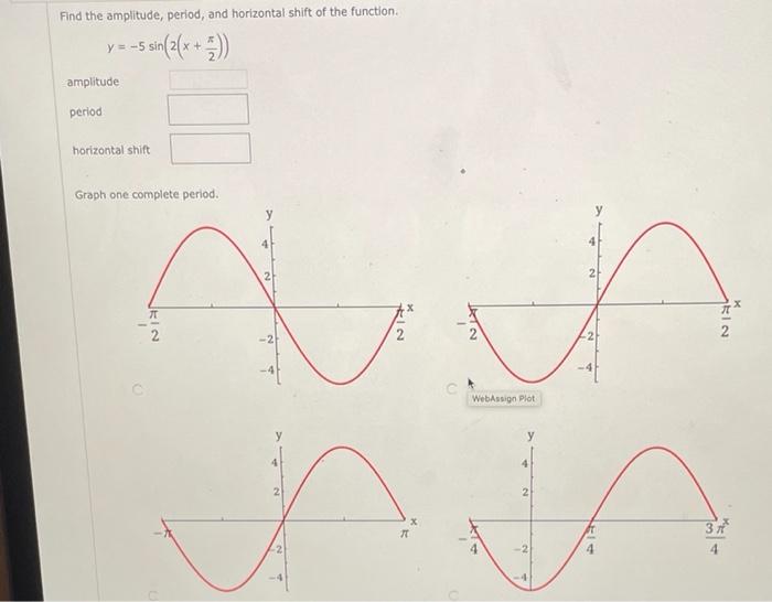 Solved Find the amplitude and period of the function, y = | Chegg.com