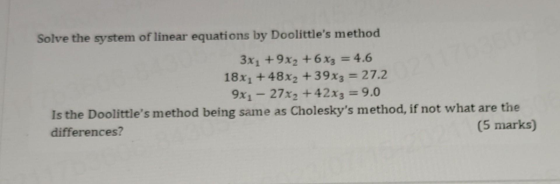Solved Solve the system of linear equations by Doolittle's | Chegg.com