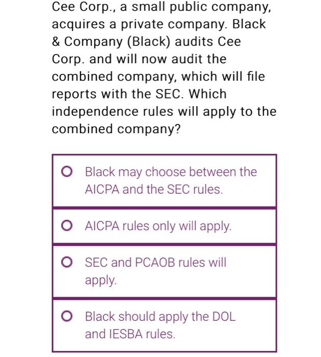 Solved Cee Corp., a small public company, acquires a private | Chegg.com