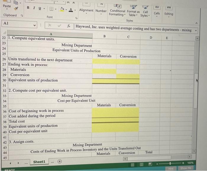 Solved 1. Compute the equivalent units of production using | Chegg.com