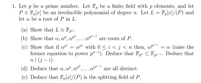 Solved 1. Let p be a prime number. Let Fp be a finite field | Chegg.com