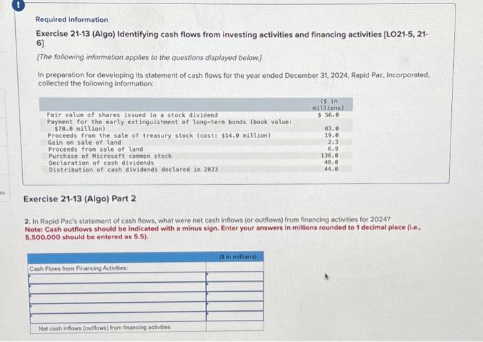 Solved Required information Exercise 21-13 (Algo) | Chegg.com