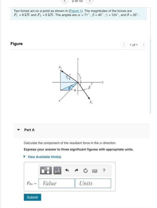 Solved Two Forces Act On A Point As Shown In Figure 1 The