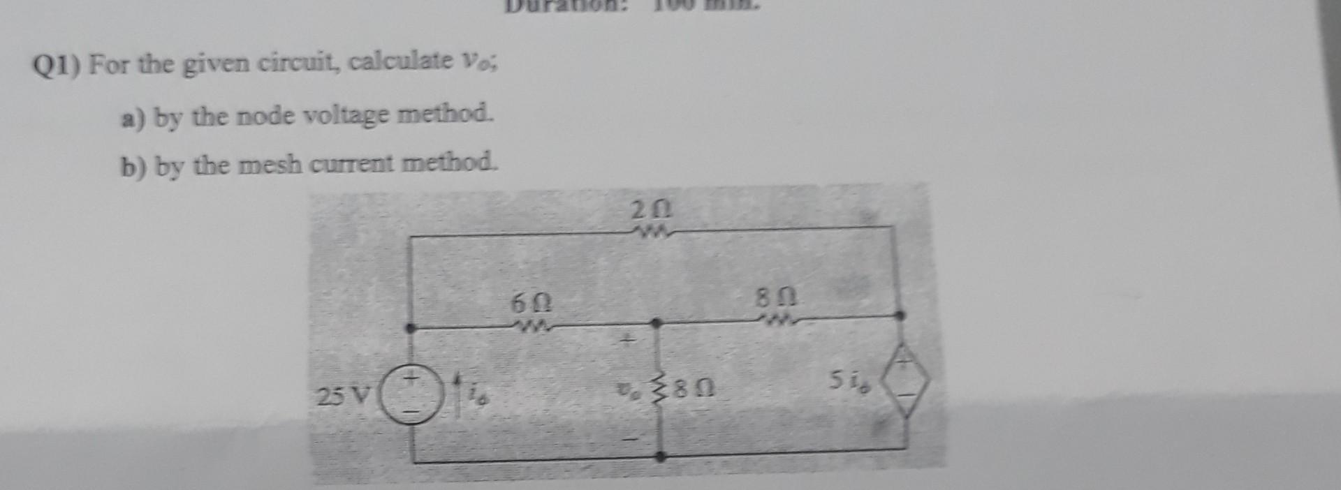 Solved Q1) For the given circuit, calculate v0; a) by the | Chegg.com