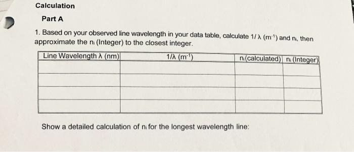 Solved 1. Based on your observed line wavelength in your | Chegg.com