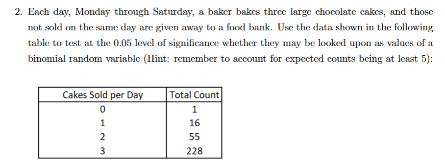 Solved Each day, Monday through Saturday, a baker bakes | Chegg.com