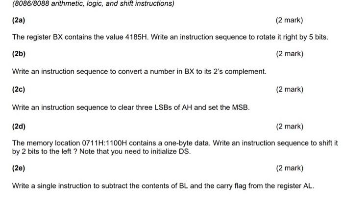 Solved (8086/8088 arithmetic, logic, and shift instructions) | Chegg.com