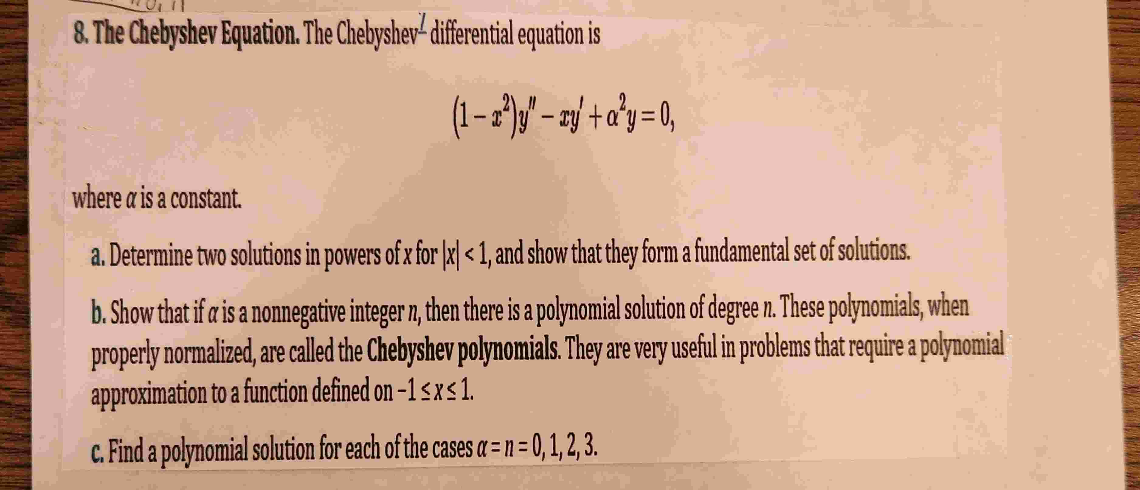 Solved The Chebyshev Equation. The ChebysherI differential | Chegg.com