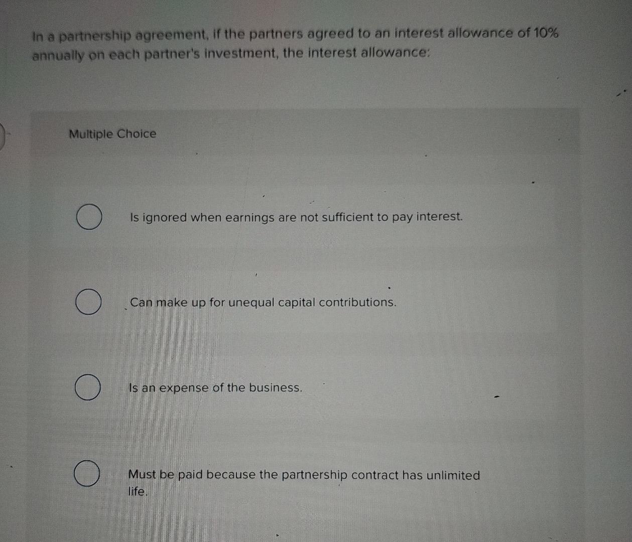 Solved In a partnership agreement, if the partners agreed to | Chegg.com