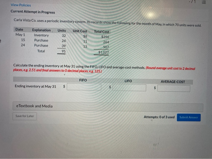 Solved View Policies Current Attempt in Progress Carla Vista | Chegg.com