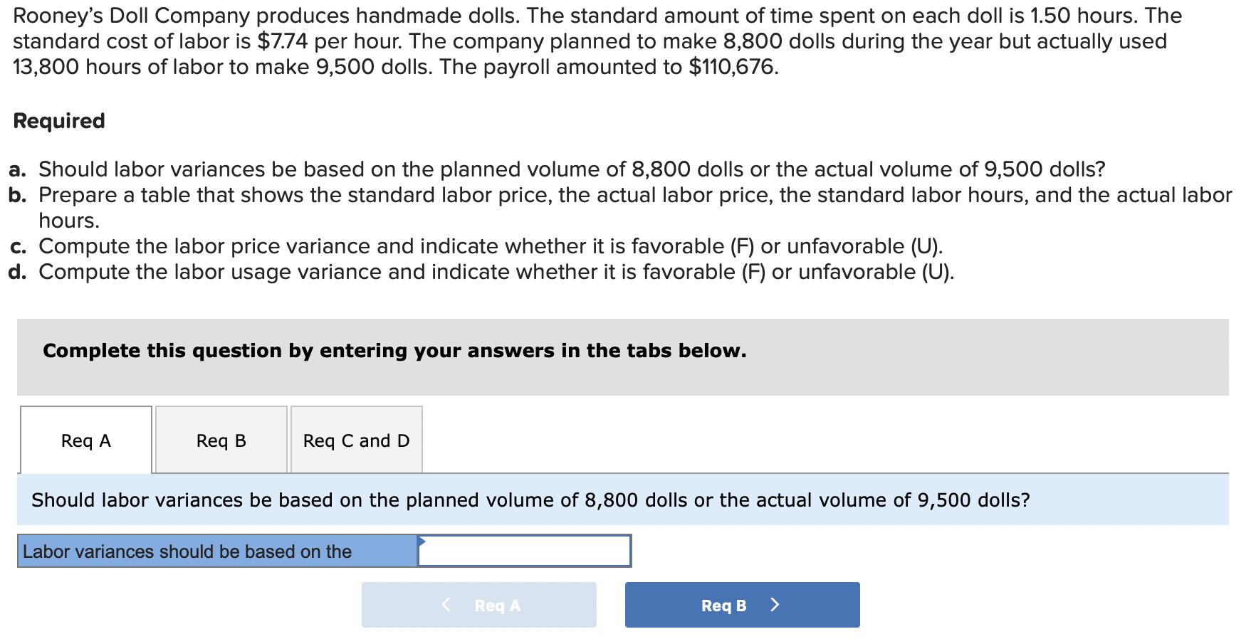 Solved Rooney's Doll Company produces handmade dolls. The | Chegg.com