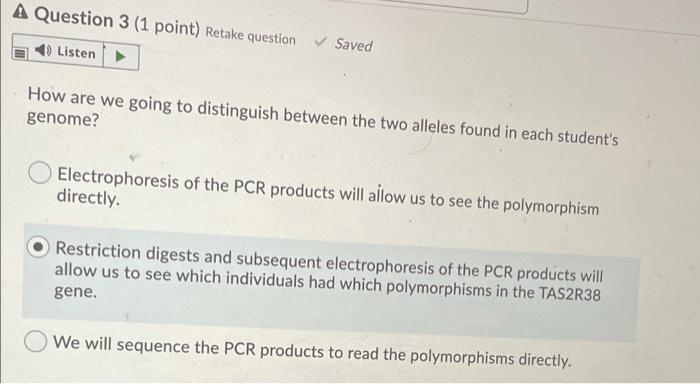 Solved A Question 1 (1 point) Retake question Saved Listen | Chegg.com