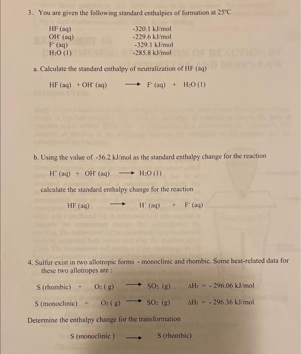 Solved 3. You are given the following standard enthalpies of | Chegg.com