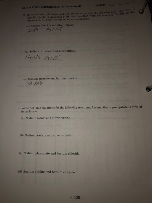 Solved NAME REPORT FOR EXPERIMENT 14 (continued for the | Chegg.com